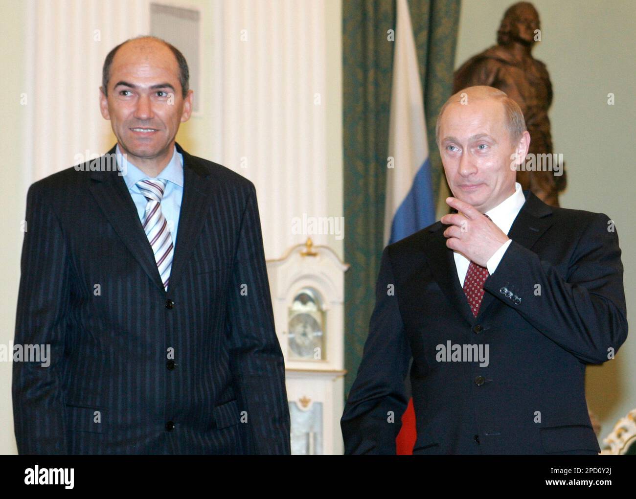 Russian President Vladimir Putin, right, speaks with Visiting Slovenian ...