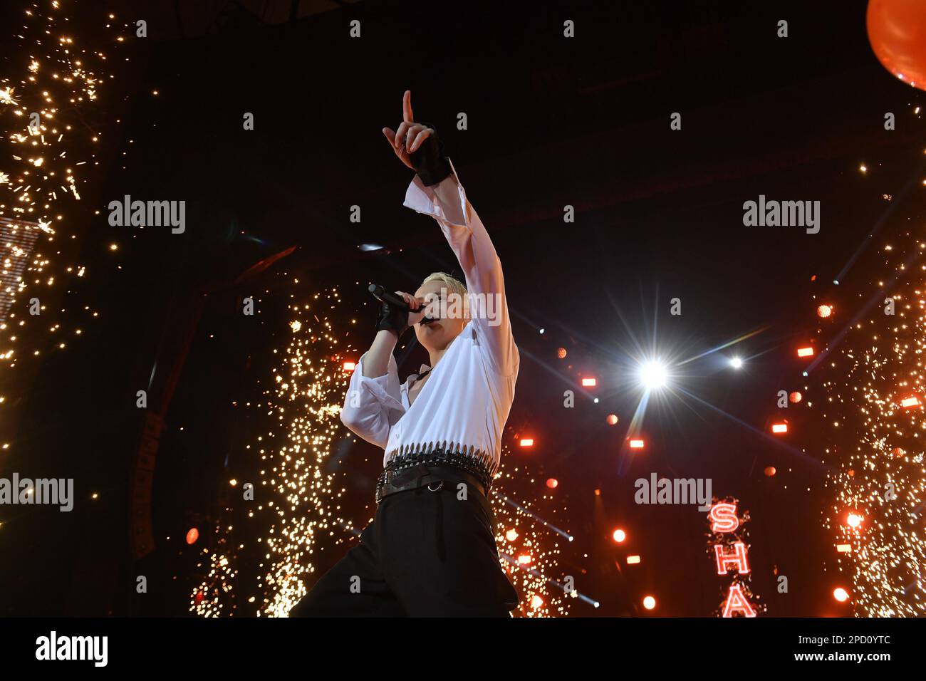 Moscow. Singer SHAMAN (Yaroslav Dronov) performing at a solo concert at ...