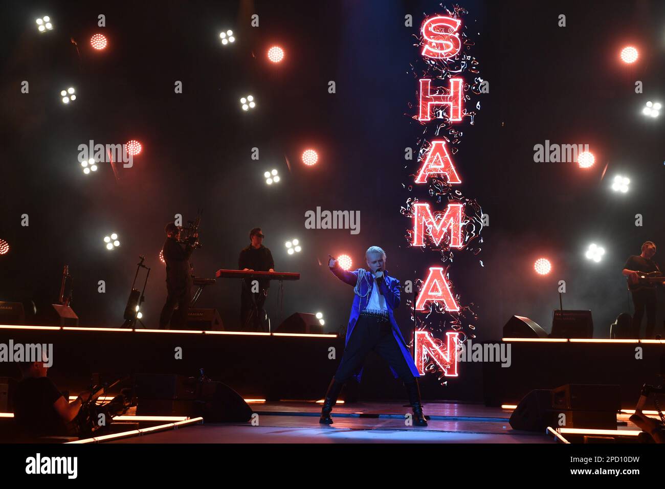 Moscow. Singer SHAMAN (Yaroslav Dronov) performing at a solo concert at ...