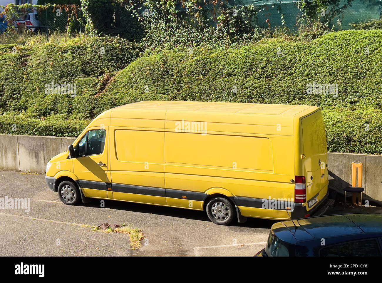 Germany - Sep 4, 2022: View from above of new yellow Mercedes-benz ...