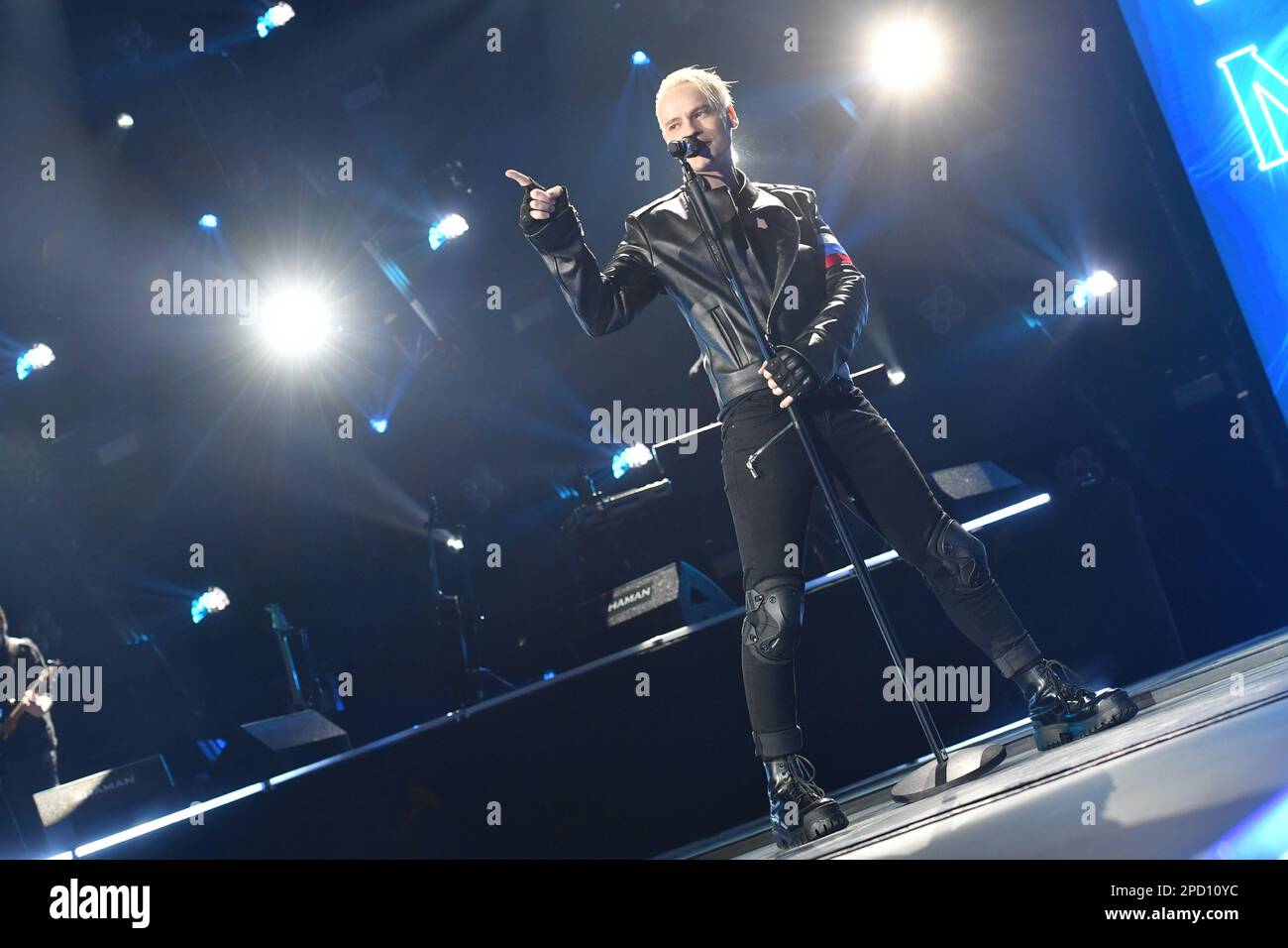 Moscow. Singer SHAMAN (Yaroslav Dronov) performing at a solo concert at ...