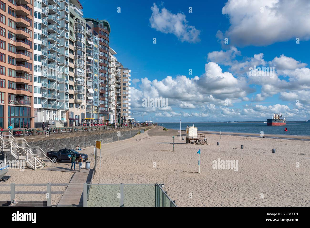 Beach and cityscape on Boulevard Evertsen, Vlissingen, Zeeland ...