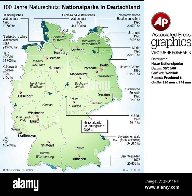 GRA107 GRAFIK NATUR NATIONALPARKS - Deutschlandkarte mit Angaben zu und ...
