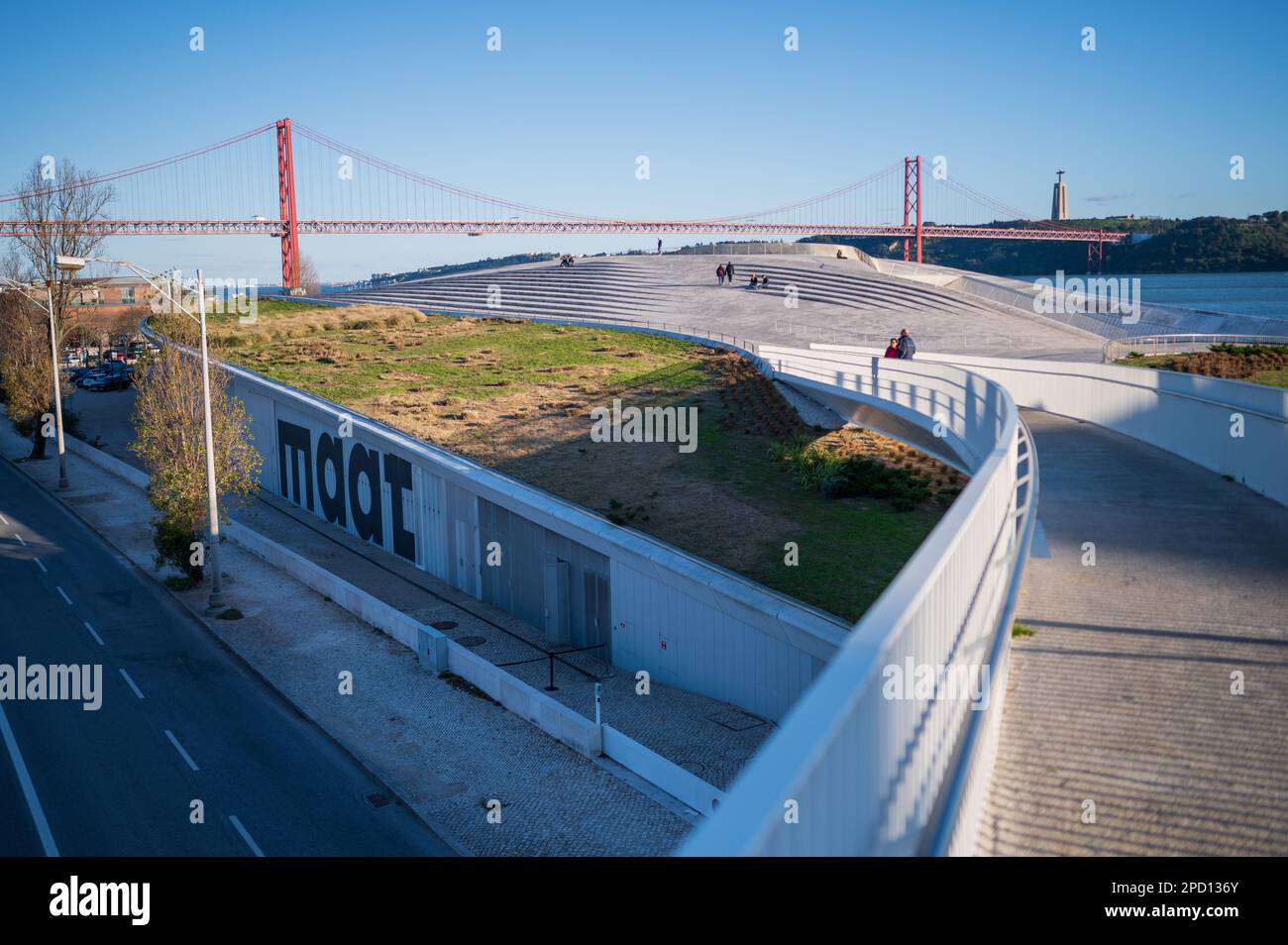 View of Ponte 25 de Abril bridge from MAAT (Museum of Art, Architecture ...