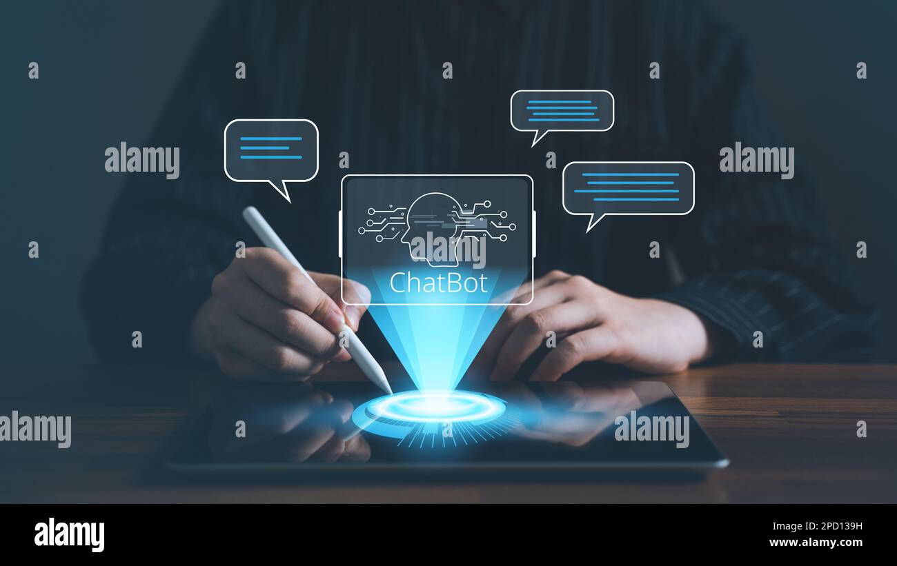 Concept of technology and business AI Chat bot ChatBot, global internet ...
