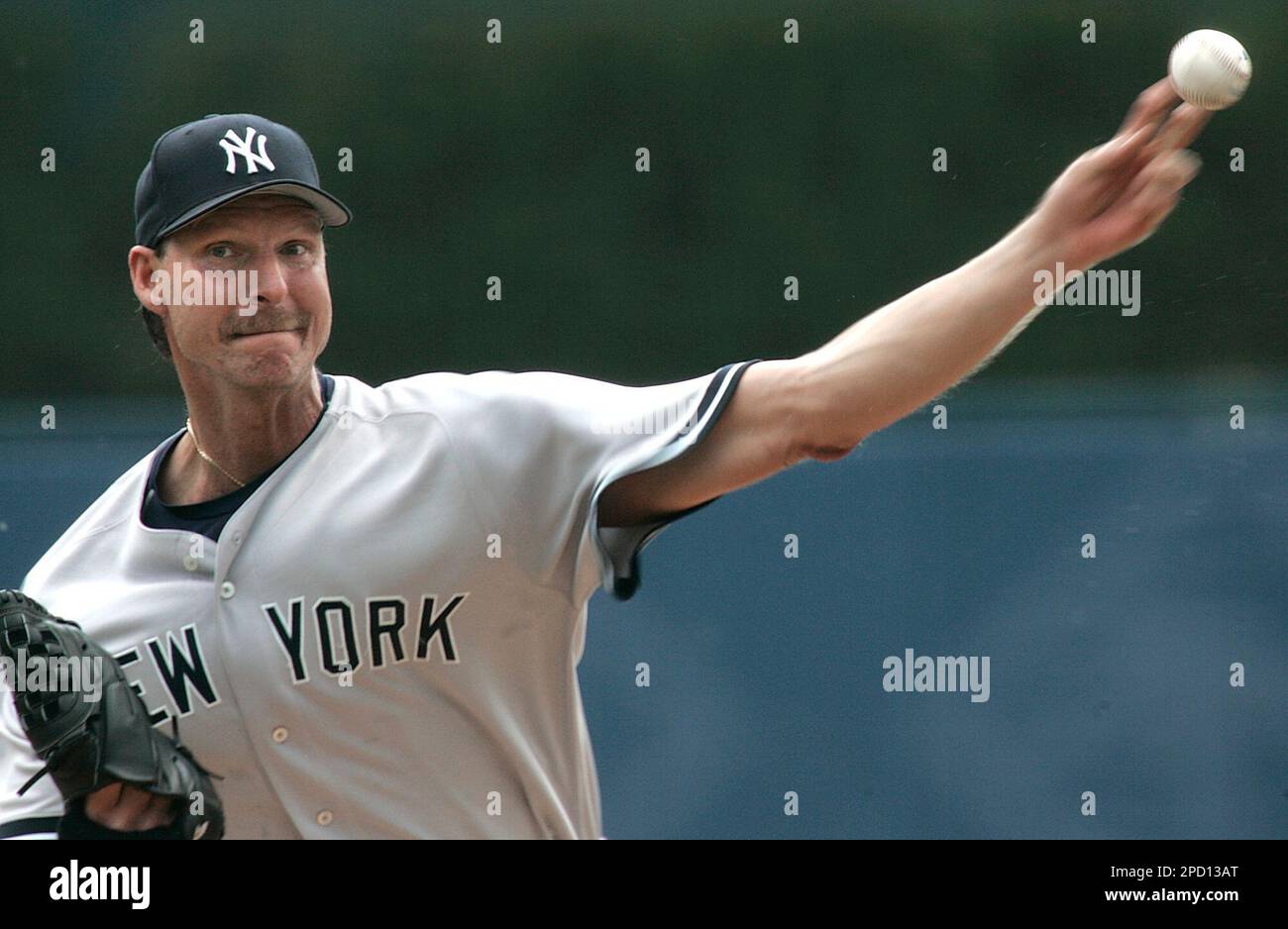 New York Yankees pitcher Randy Johnson throws against the Detroit ...