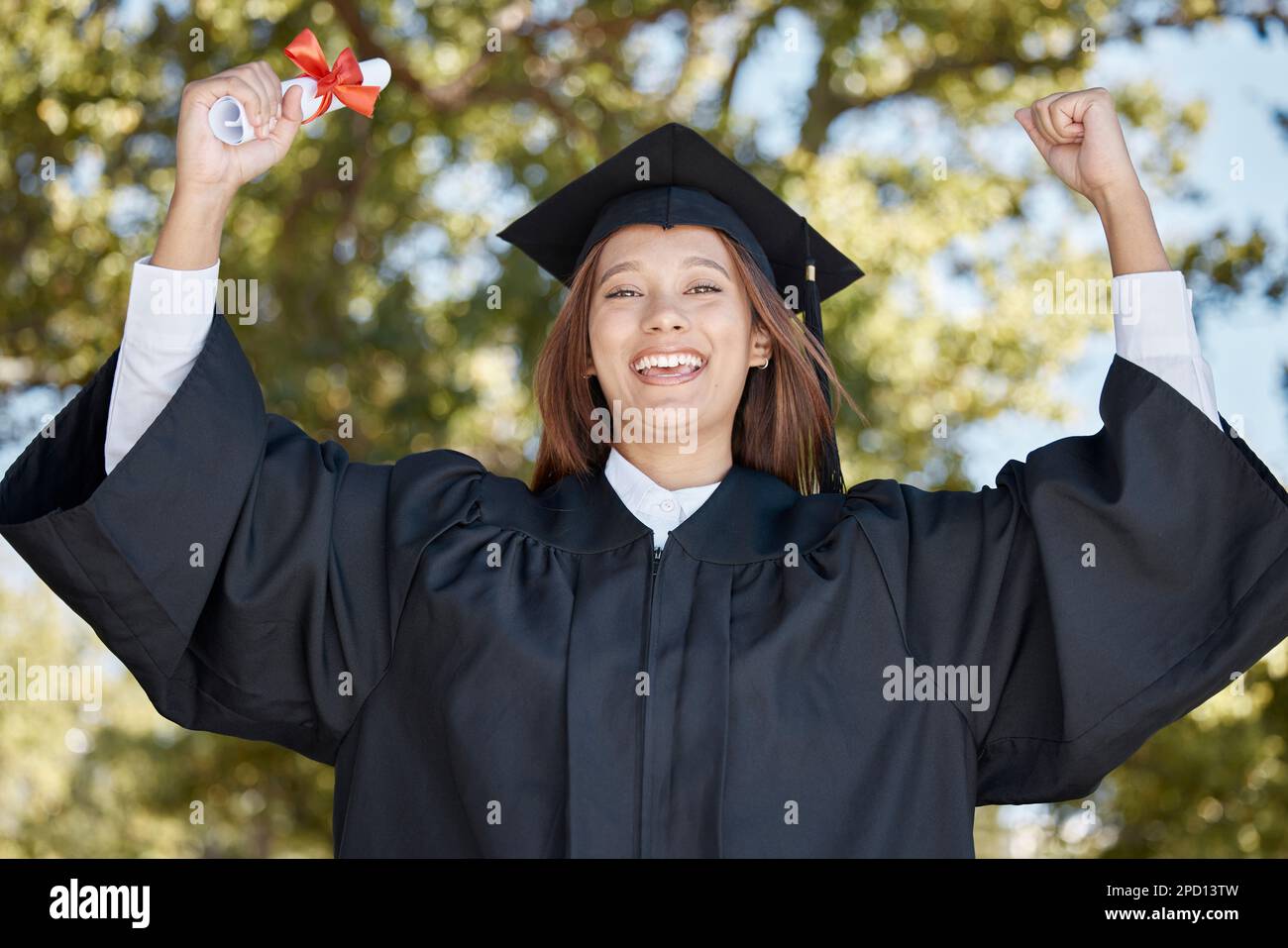Celebration, graduation and portrait of a woman with a diploma for ...