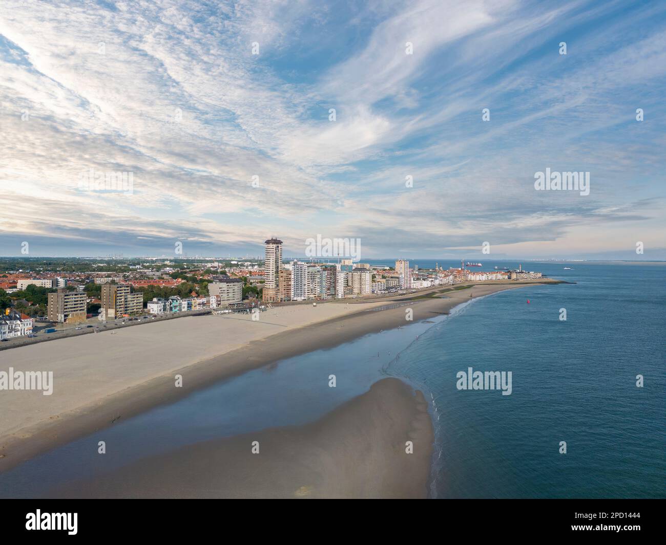 Aerial view with beach and cityscape, Vlissingen, Zeeland, Netherlands ...