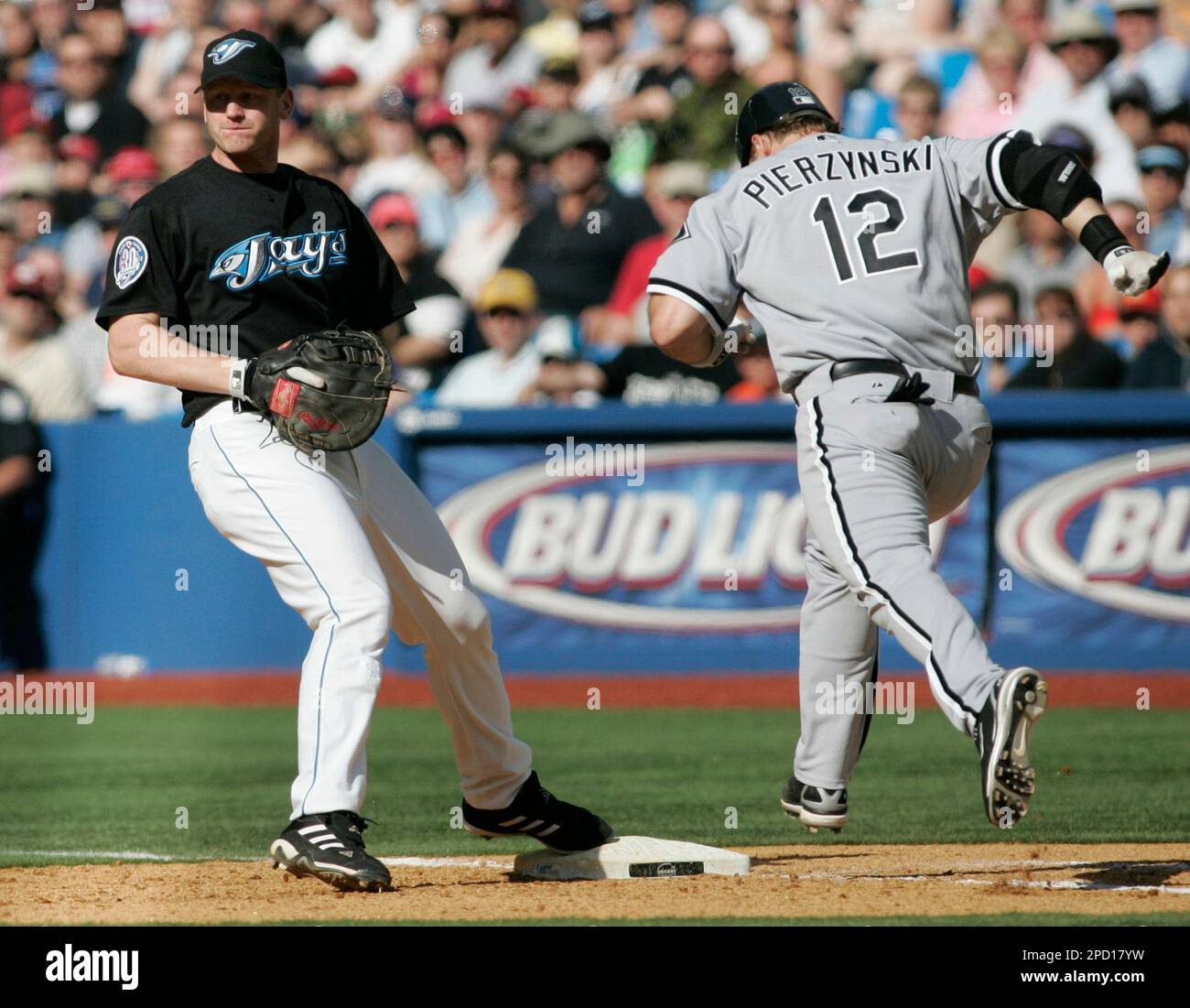 Toronto Blue Jays first baseman Lyle Overbay tags the base ahead of ...