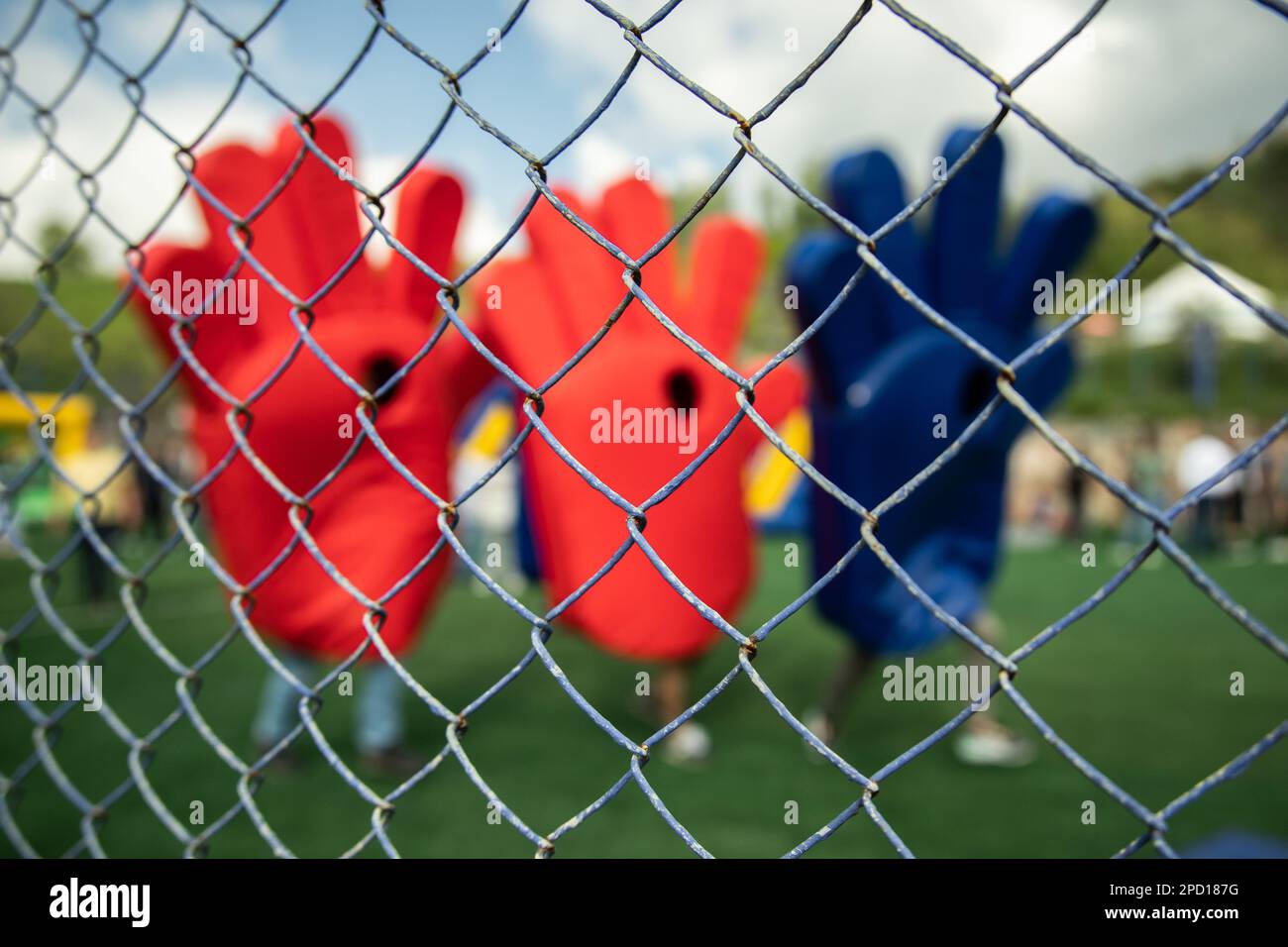 Team building with outdoor sports games on the sports ground Stock ...