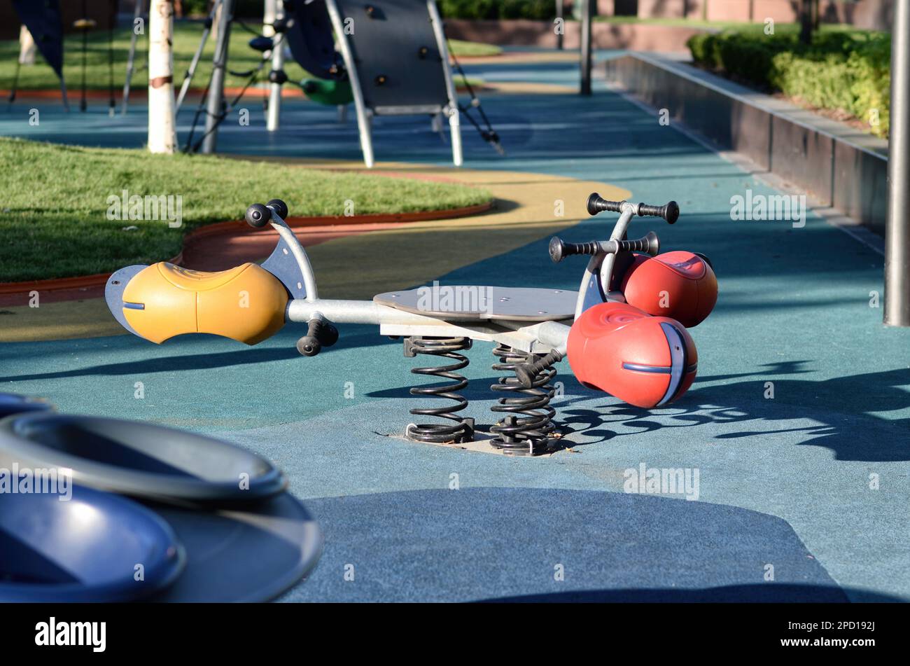 Spring toy riders , rocker toy riders in a children's public playground ...
