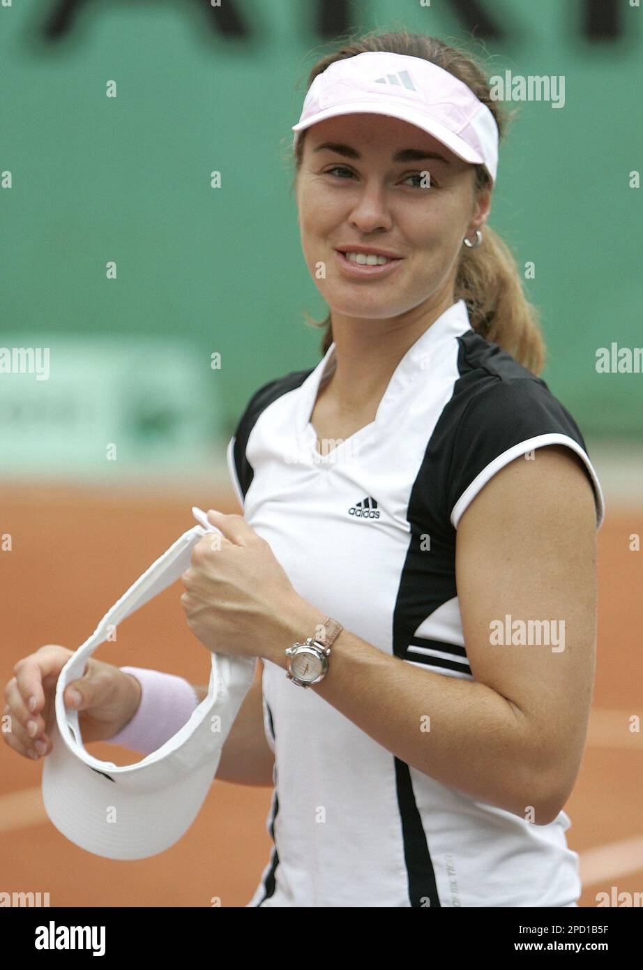 Switzerland's Martina Hingis smiles during a training session at the ...