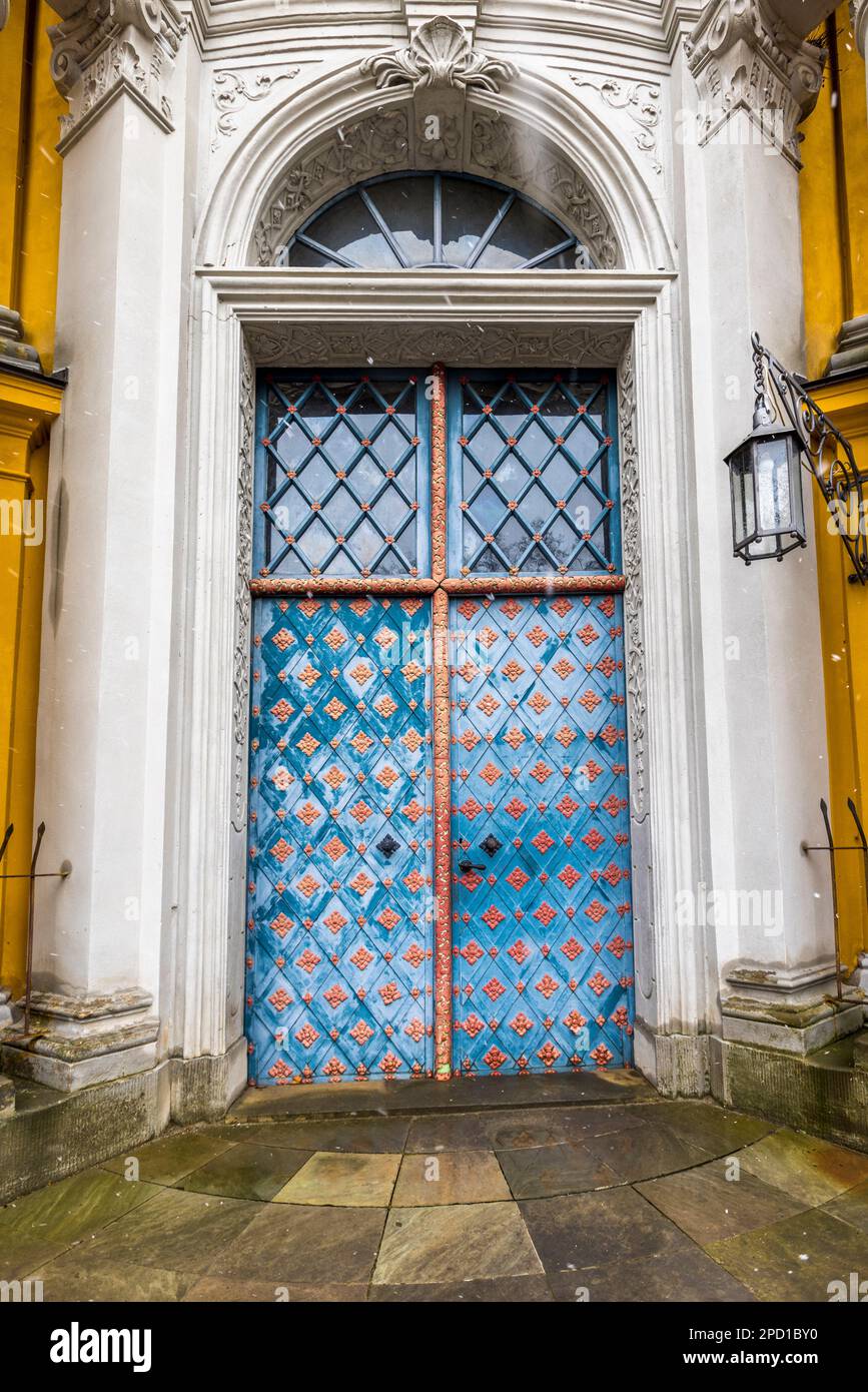 Entrance portal of the Baroque church Neuzelle Monastery. Founded in ...