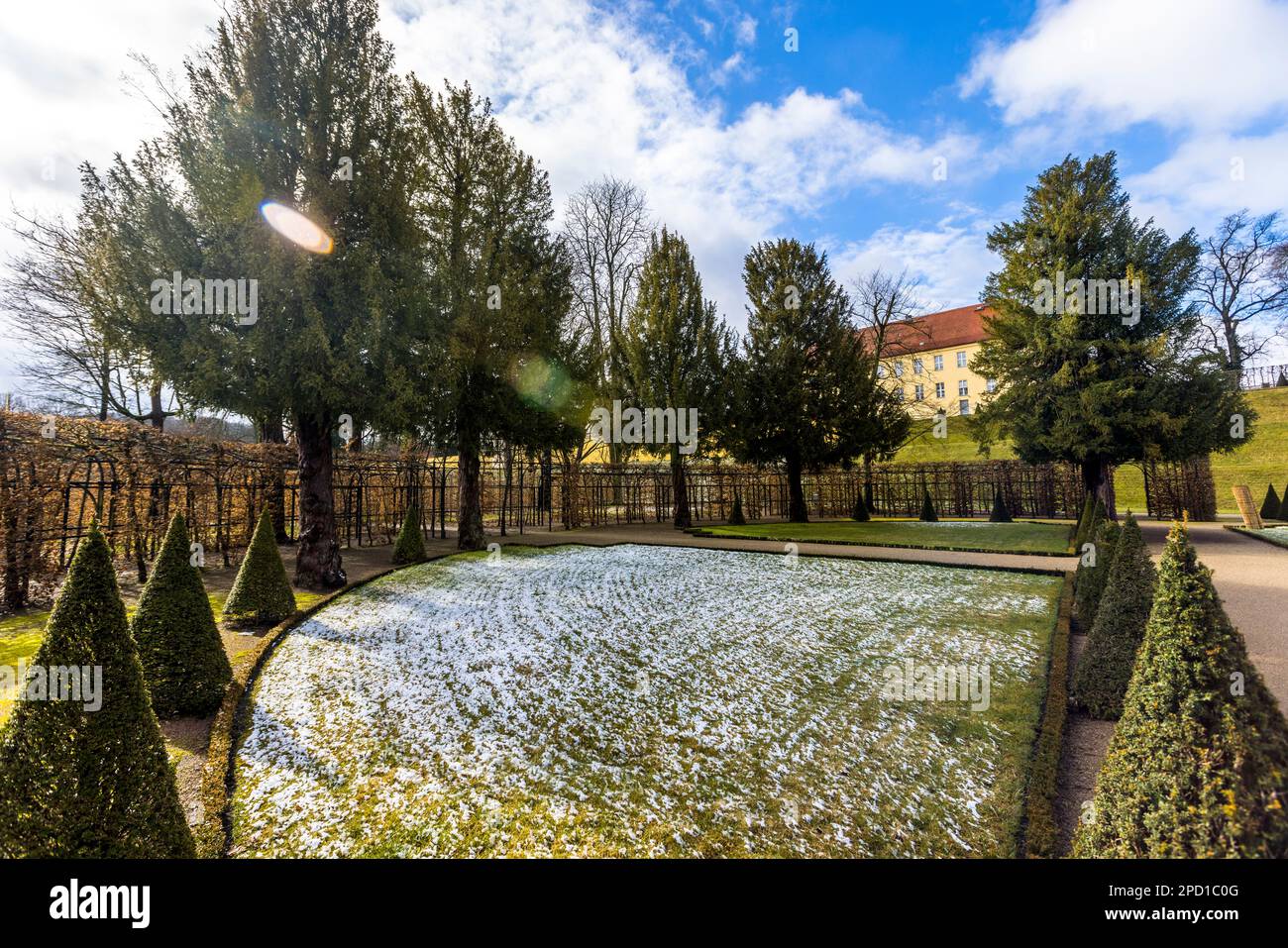 The cone-shaped yews are a striking design feature in the baroque ...