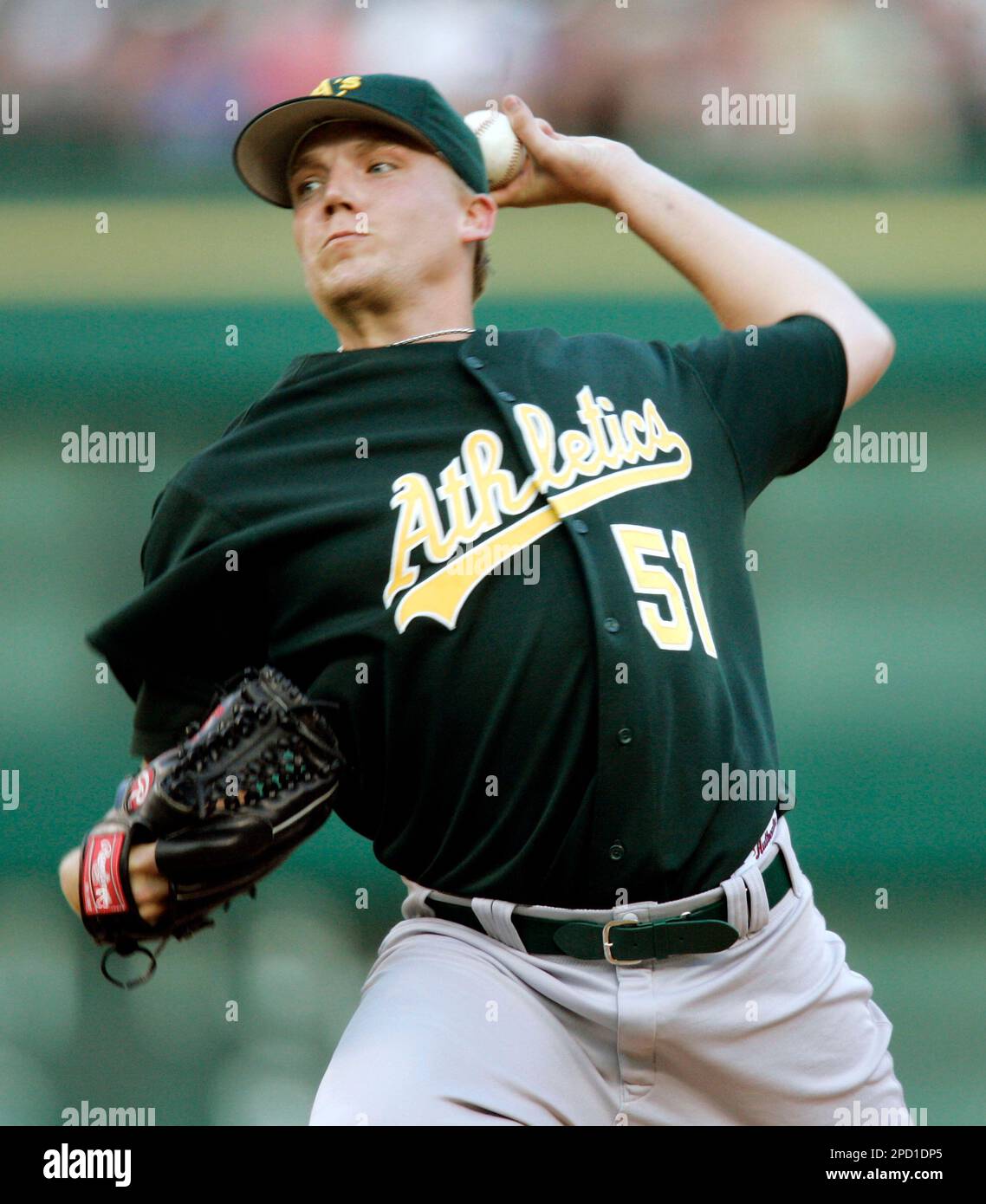 Oakland Athletics' Brad Halsey (51) delivers to the Texas Rangers ...