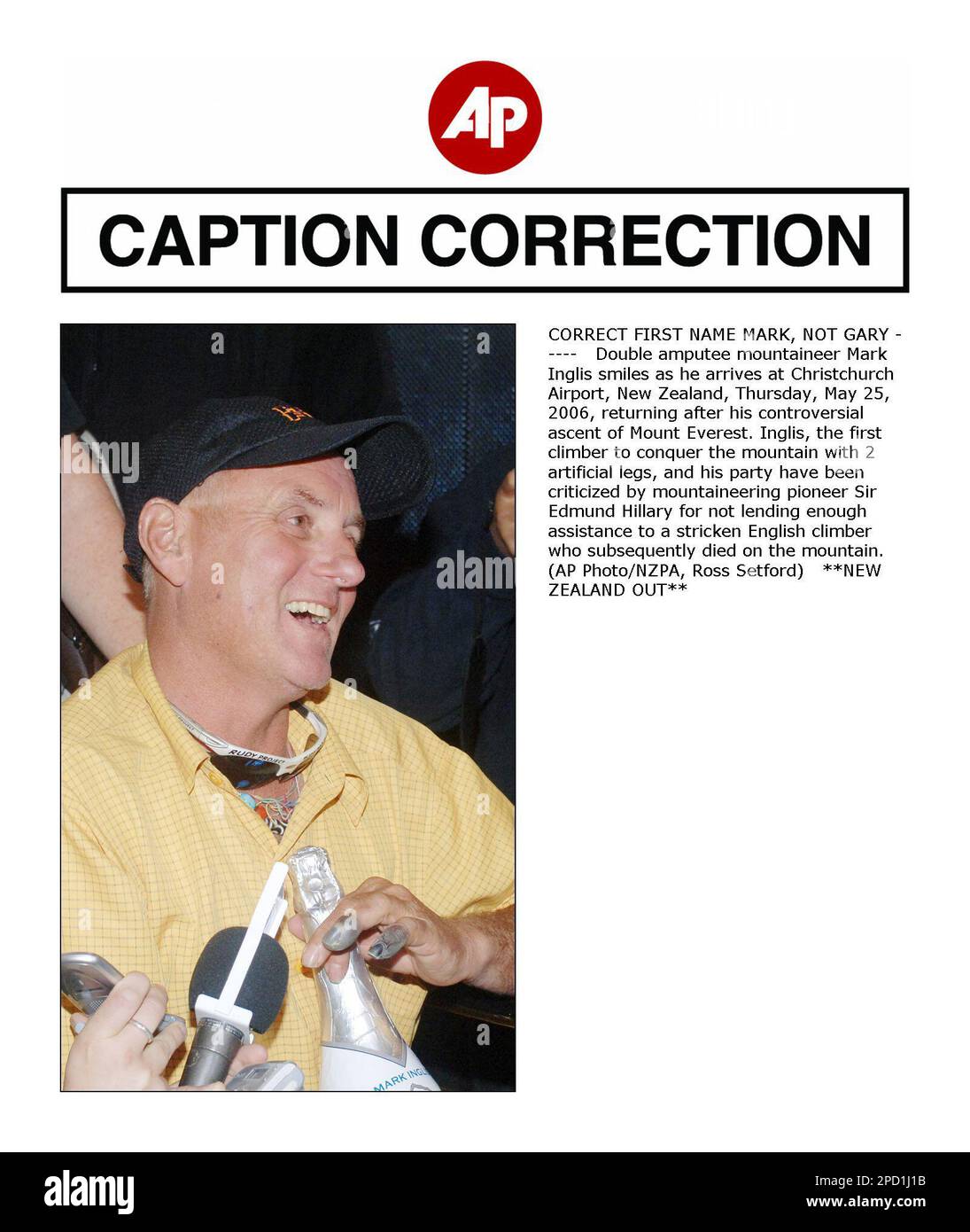 CORRECT FIRST NAME MARK, NOT GARY ----- Double amputee mountaineer Mark ...