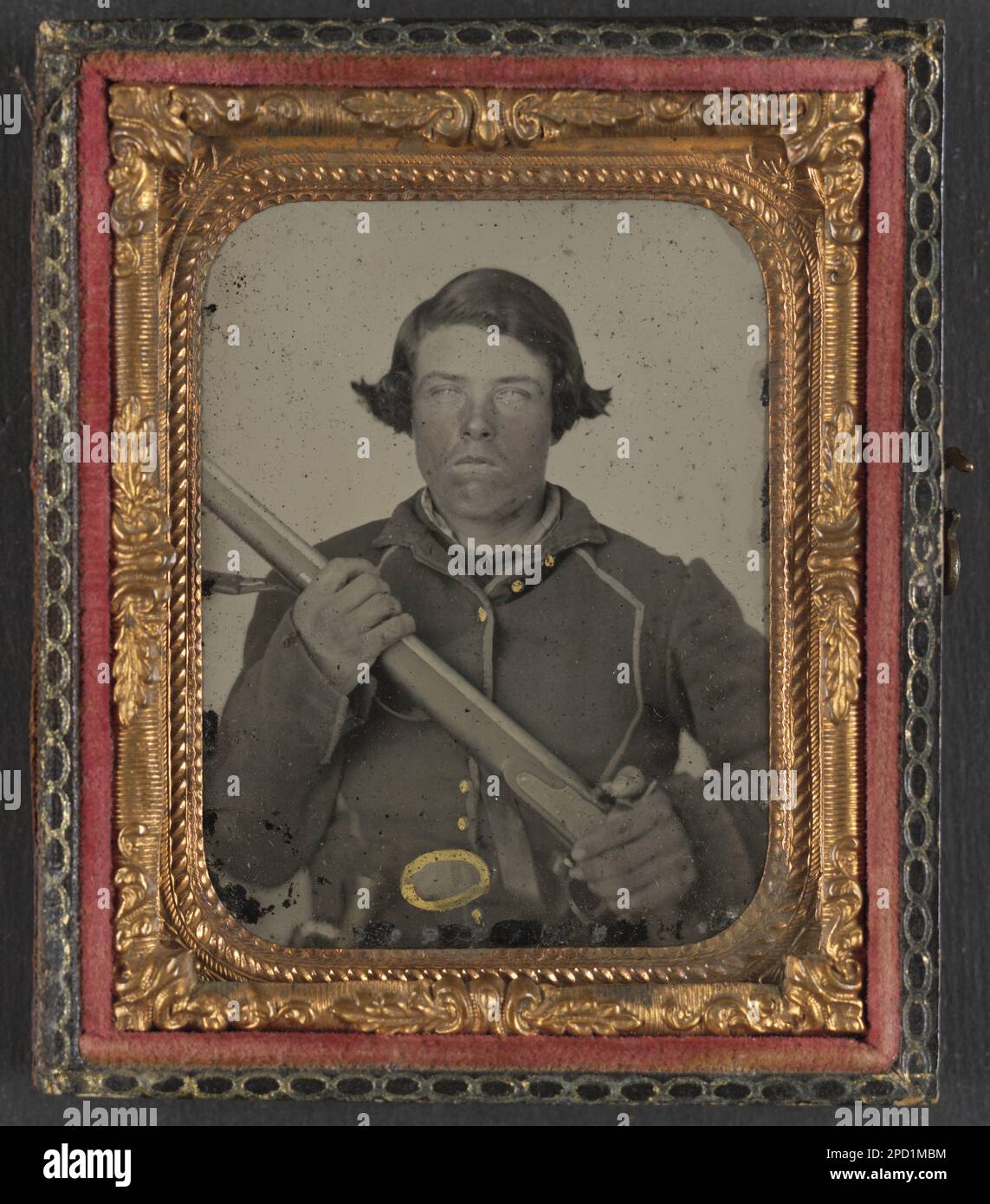 Unidentified soldier in Union uniform and U.S. belt buckle with musket ...