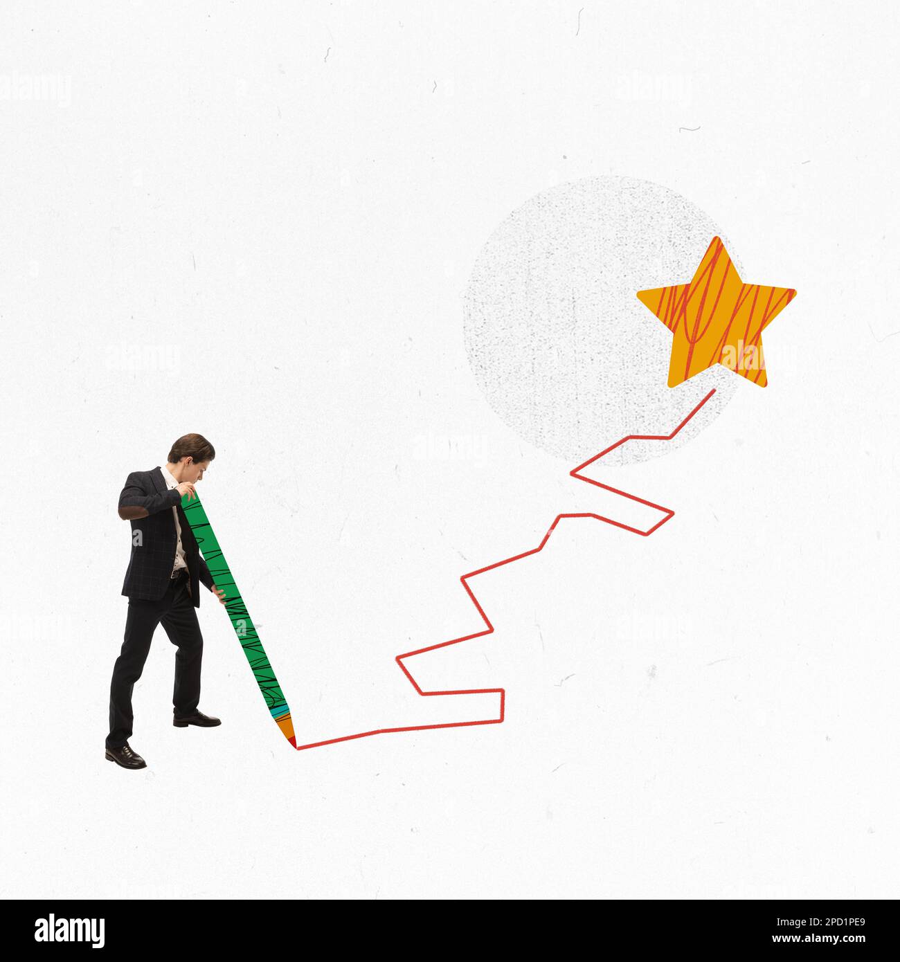 Conceptual design. Modern art collage. Way to success. Businessman ...