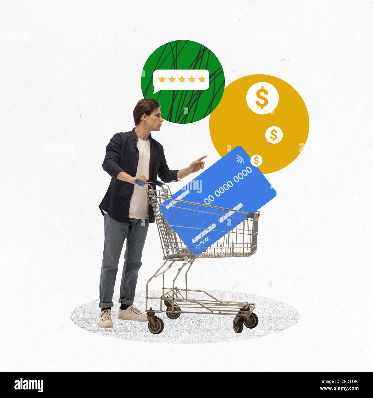 Purchasing. Conceptual design. Modern art collage. Man with shopping ...