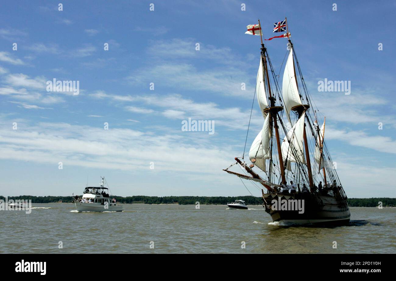 The replica 17th century sailing vessel Godspeed makes it's way down ...
