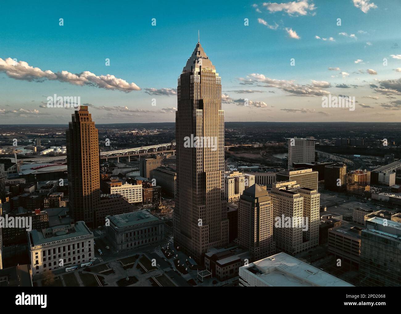 An aerial view of the Cleveland city skyline at sunrise Stock Photo - Alamy