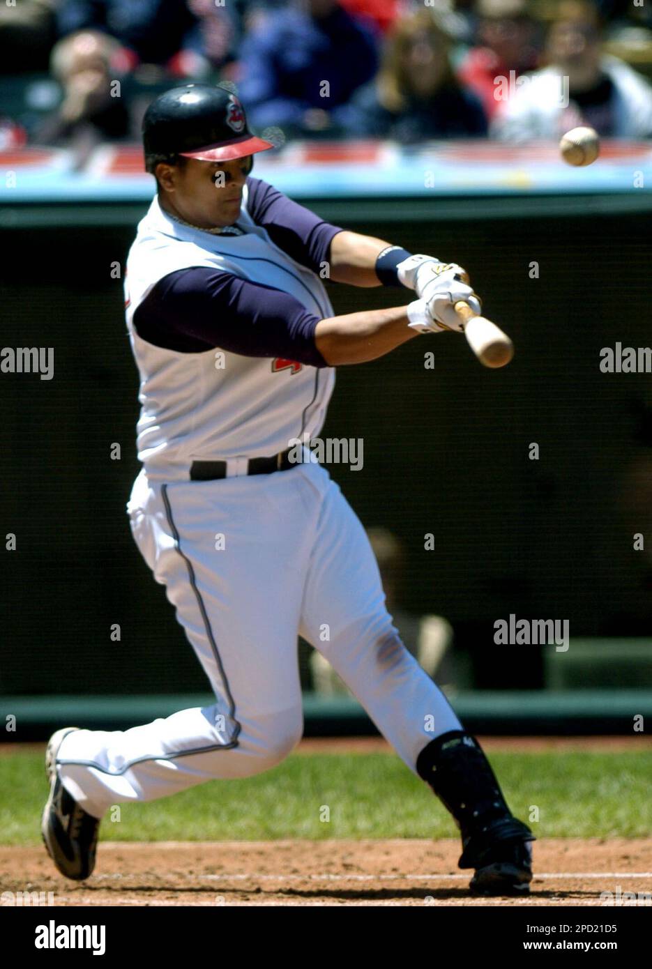 Cleveland Indians batter Victor Martinez connects for an RBI double in ...