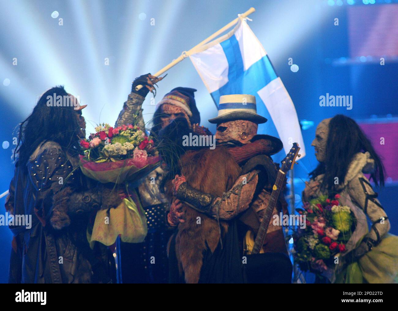 The group Lordi celebrate after their win in the Eurovision final at ...