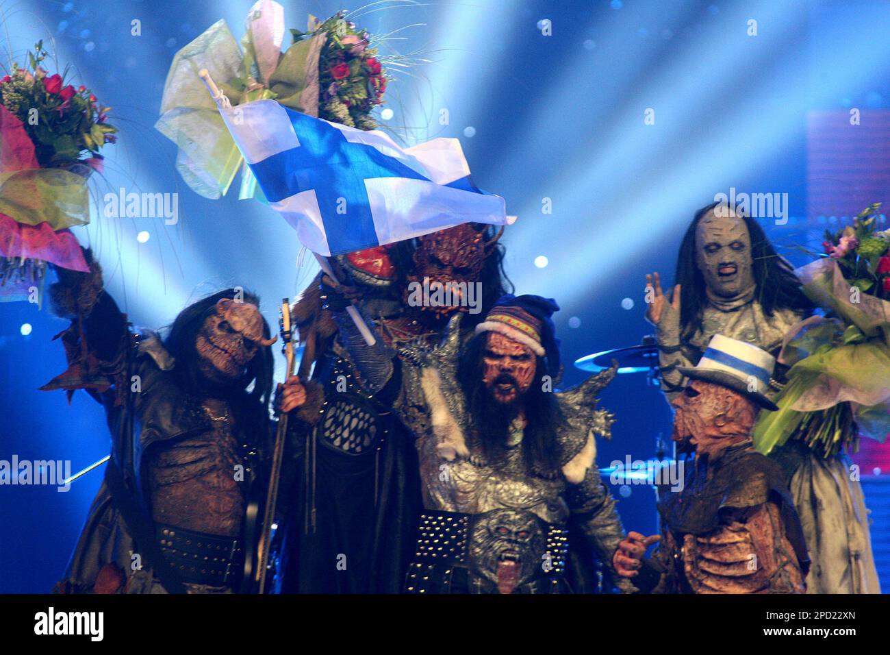 The group Lordi celebrate after their win in the Eurovision final at ...