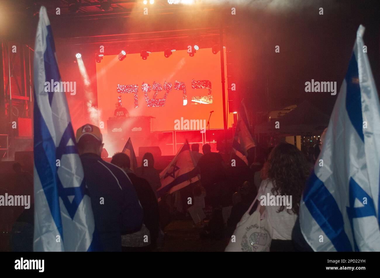 TEL AVIV, ISRAEL - March 02, 2023: Anti-government protesters hold ...