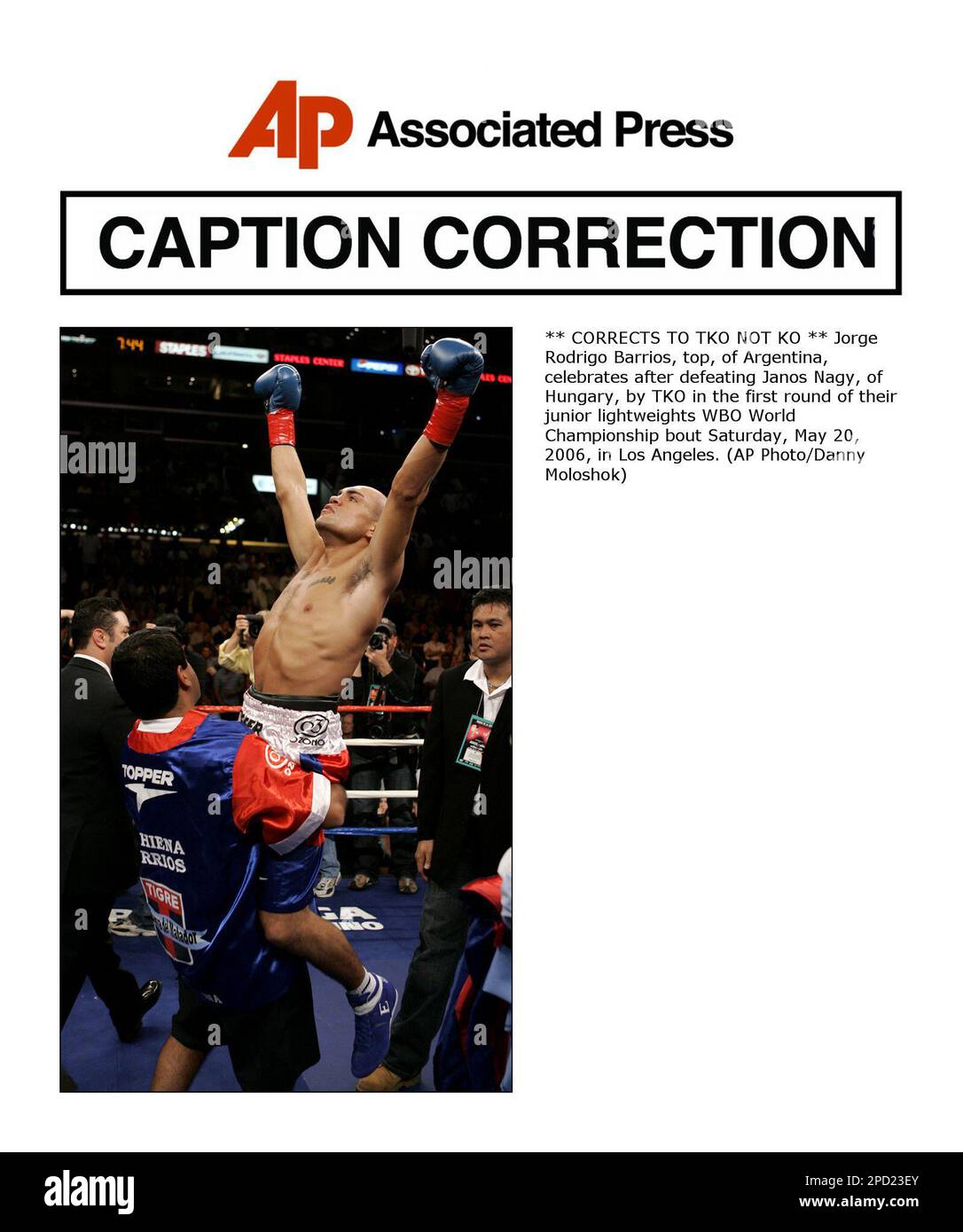 ** CORRECTS TO TKO NOT KO ** Jorge Rodrigo Barrios, top, of Argentina ...
