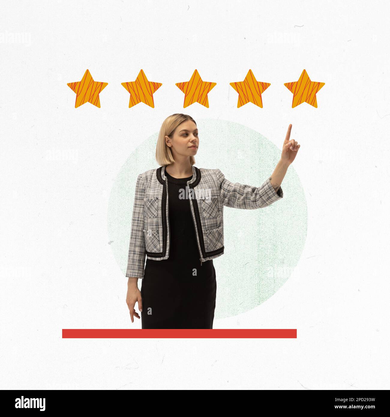 Evaluation. Creative modern conceptual design. Woman putting five stars ...