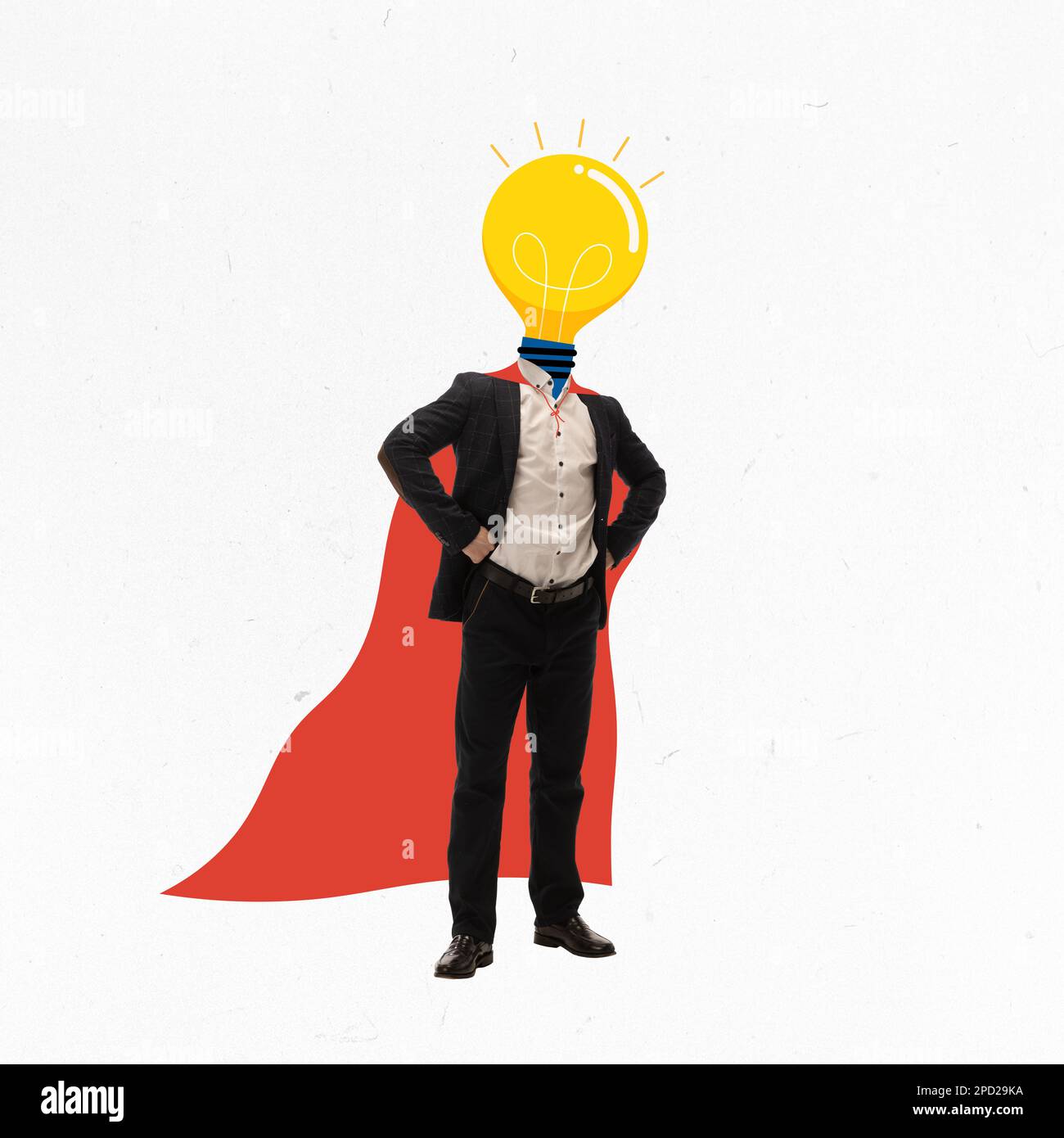 Modern creative conceptual design. Man in official suit with light bulb ...