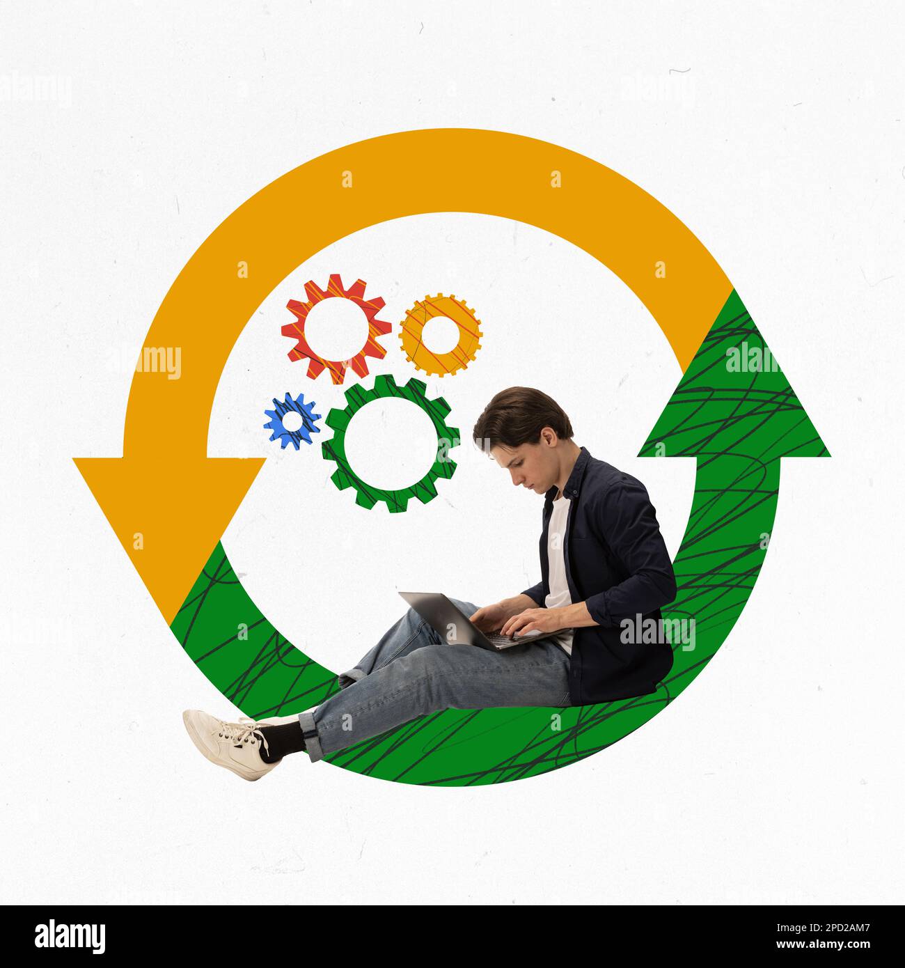 Adaptability. Modern creative conceptual design. Man, employee sitting ...