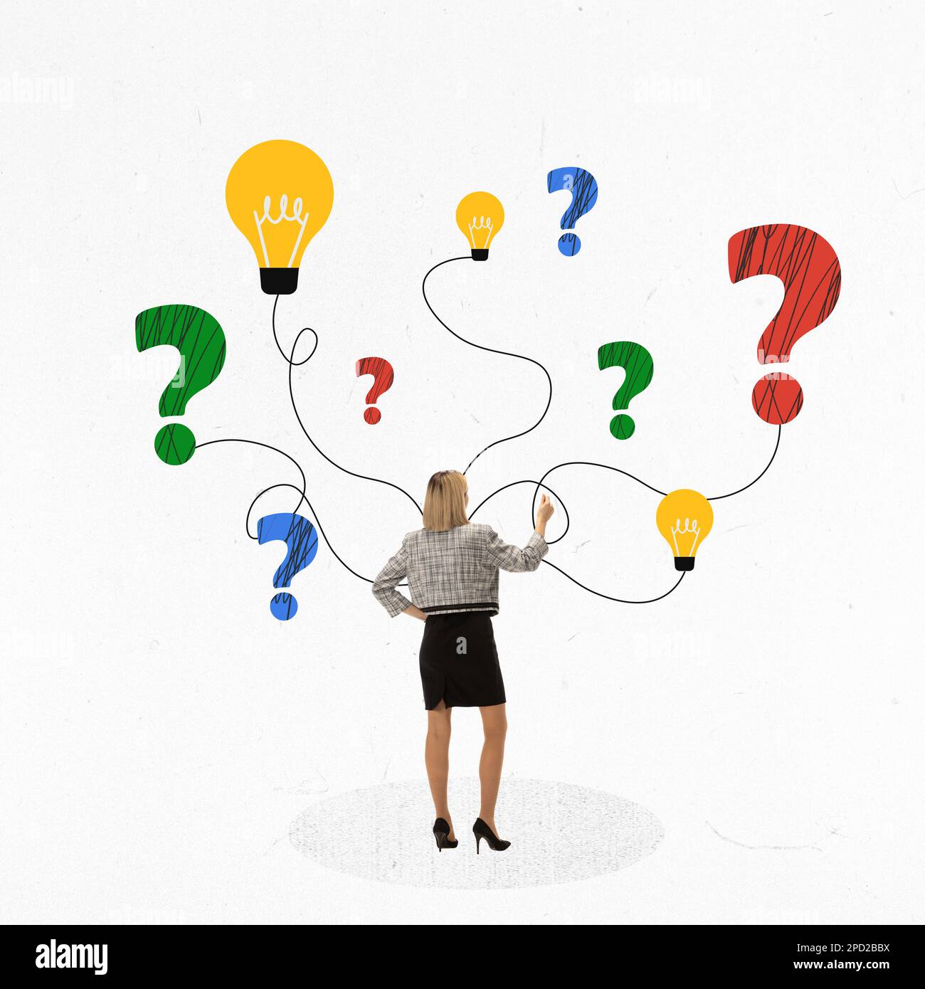 Decision making. Modern creative conceptual design. Young woman ...