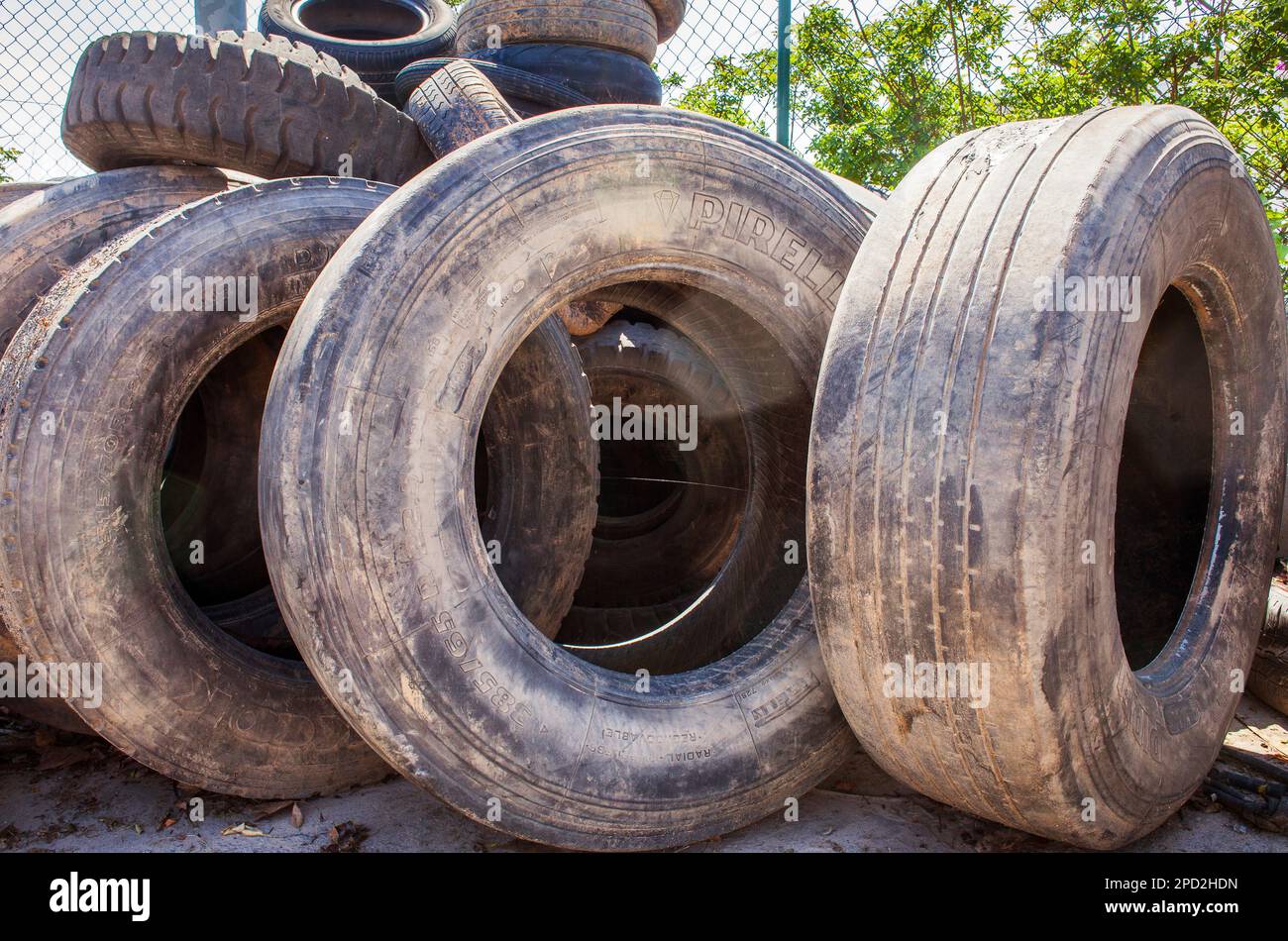 Tire storage to recycle,recycling center Stock Photo - Alamy