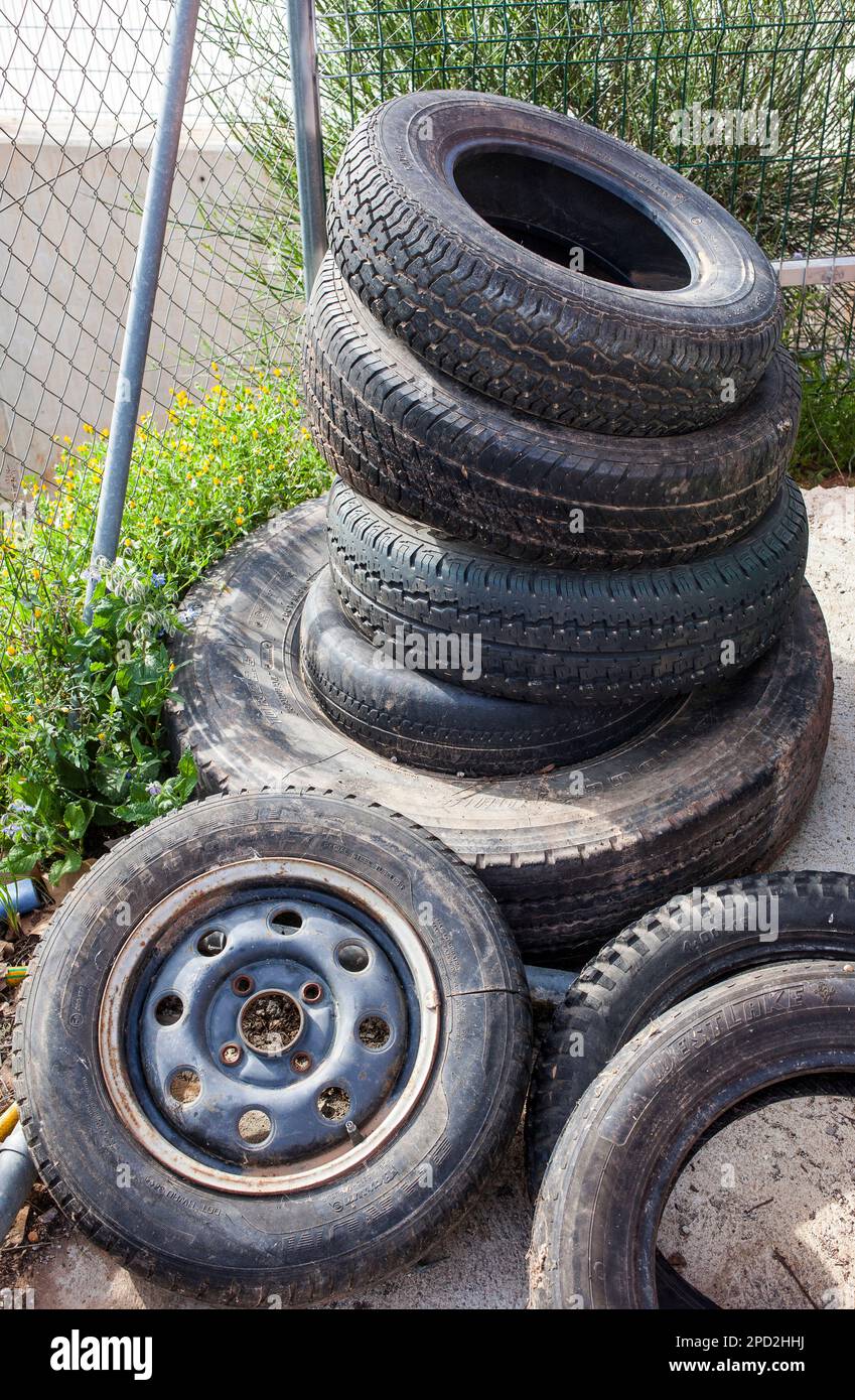 Tire storage to recycle,recycling center Stock Photo - Alamy