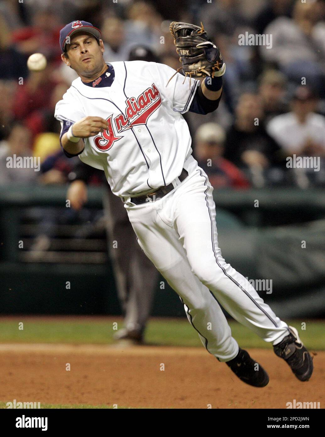 Cleveland Indians third baseman Aaron Boone throws out Kansas City ...