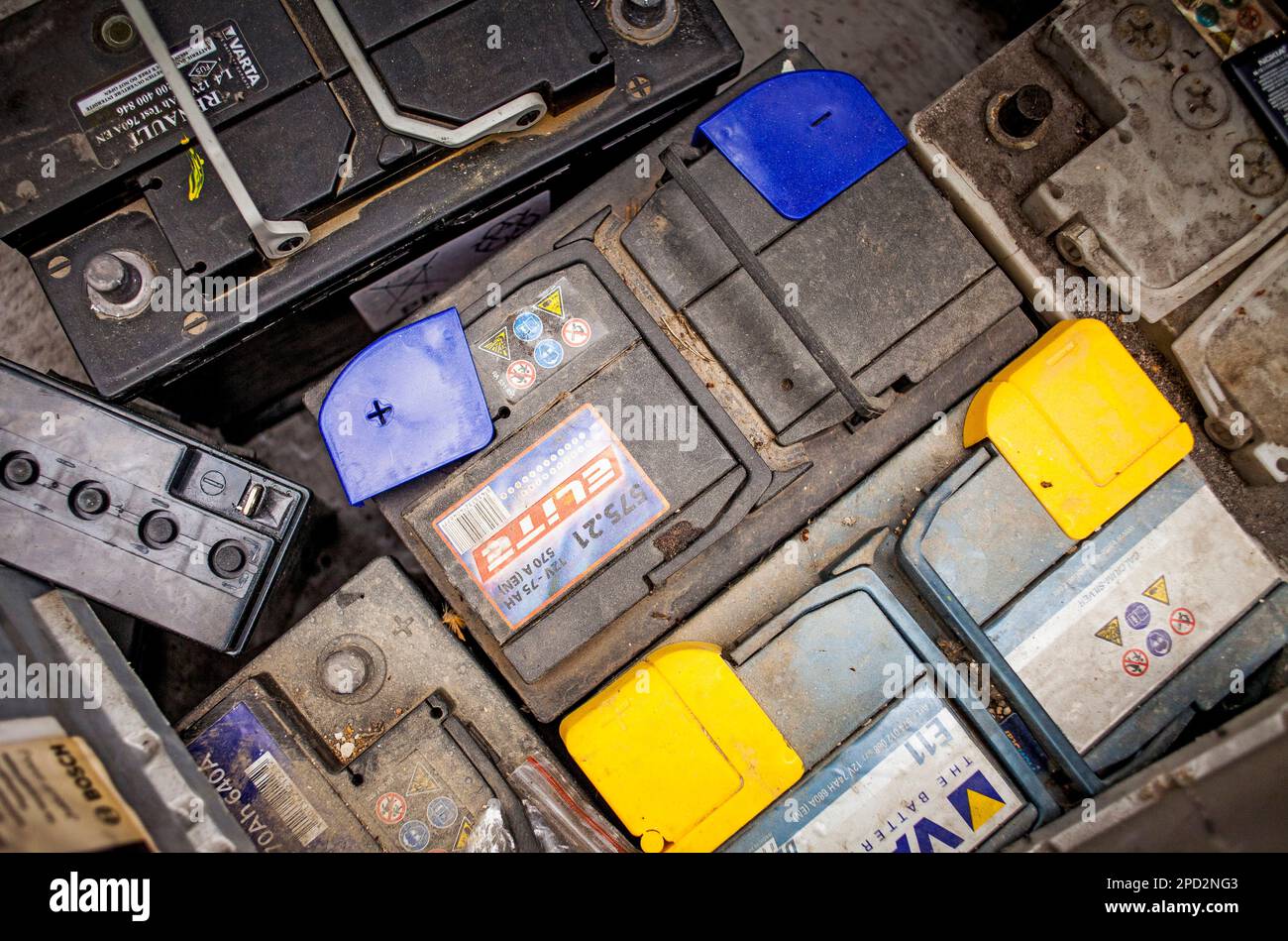 Car batteries storage to recycle, recycling center Stock Photo - Alamy