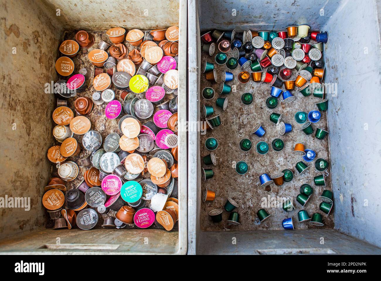 Coffee capsules storage to recycle, recycling center Stock Photo - Alamy