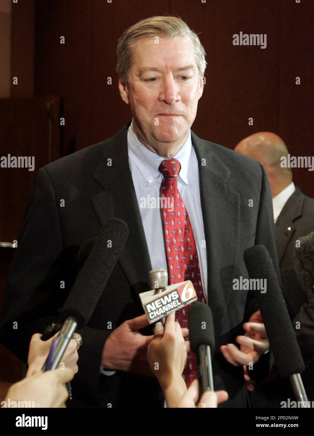 David Lesar, CEO of Halliburton Co. answers a question for the media ...