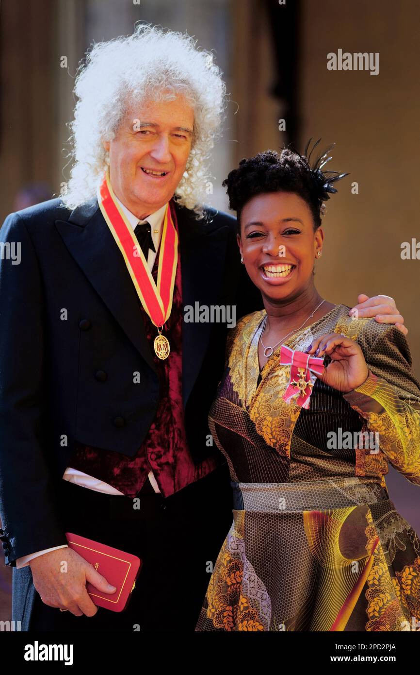 Musicians Sir Brian May after being made a Knight Bachelor, and YolanDa ...