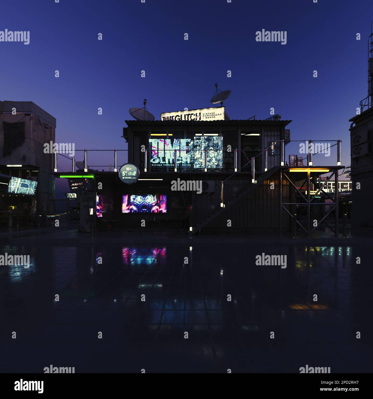 Neon-lit buildings 3D rendering, city skyline nightscape Stock Photo ...