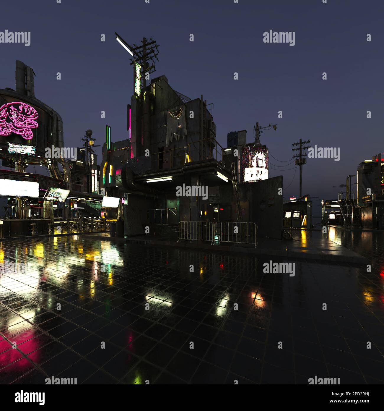 Large city area lit up at night, 3D rendering of illuminated skyline ...
