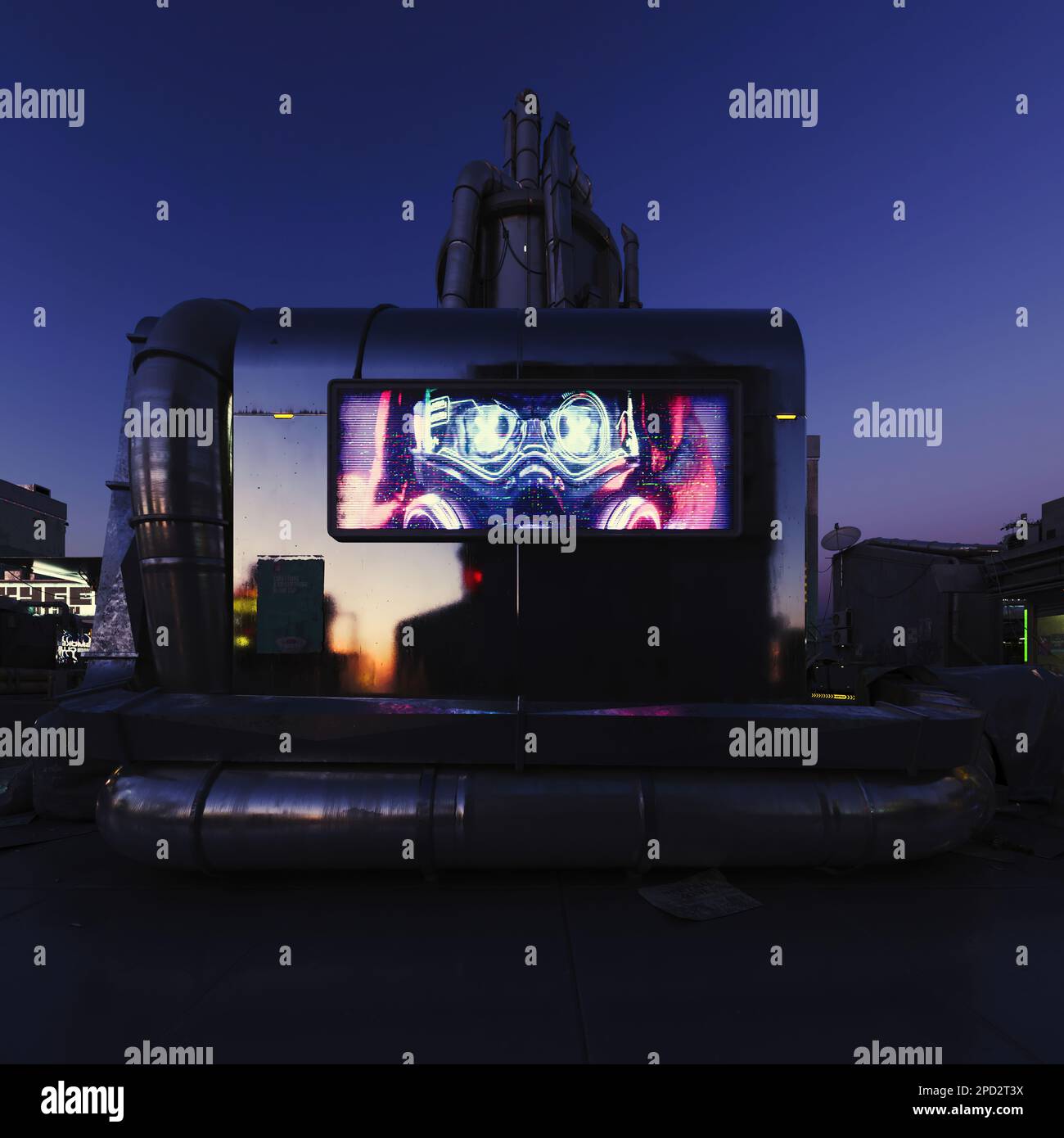 Futuristic building neon sign 3D rendered image perfect for tech ...