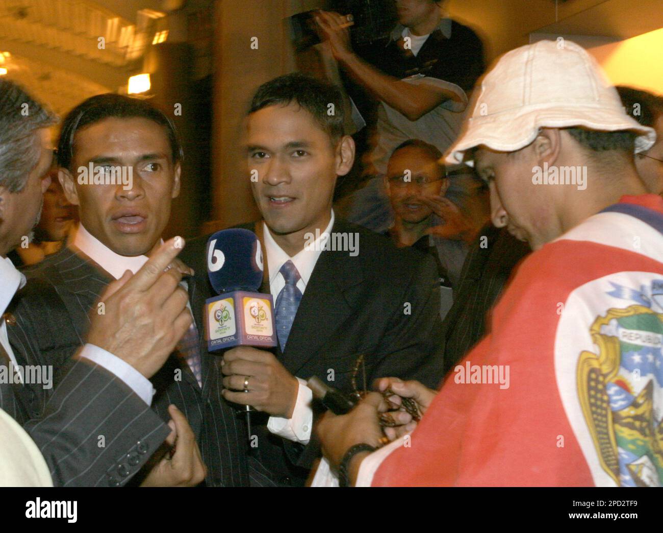 Costa Rica's national soccer team player Walter Centeno, left, is ...