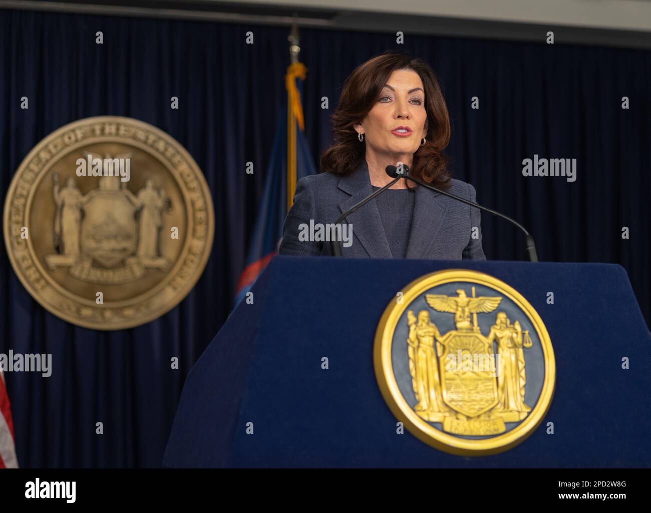New York City, USA. 13th Mar, 2023. New York Governor Kathy Hochul ...
