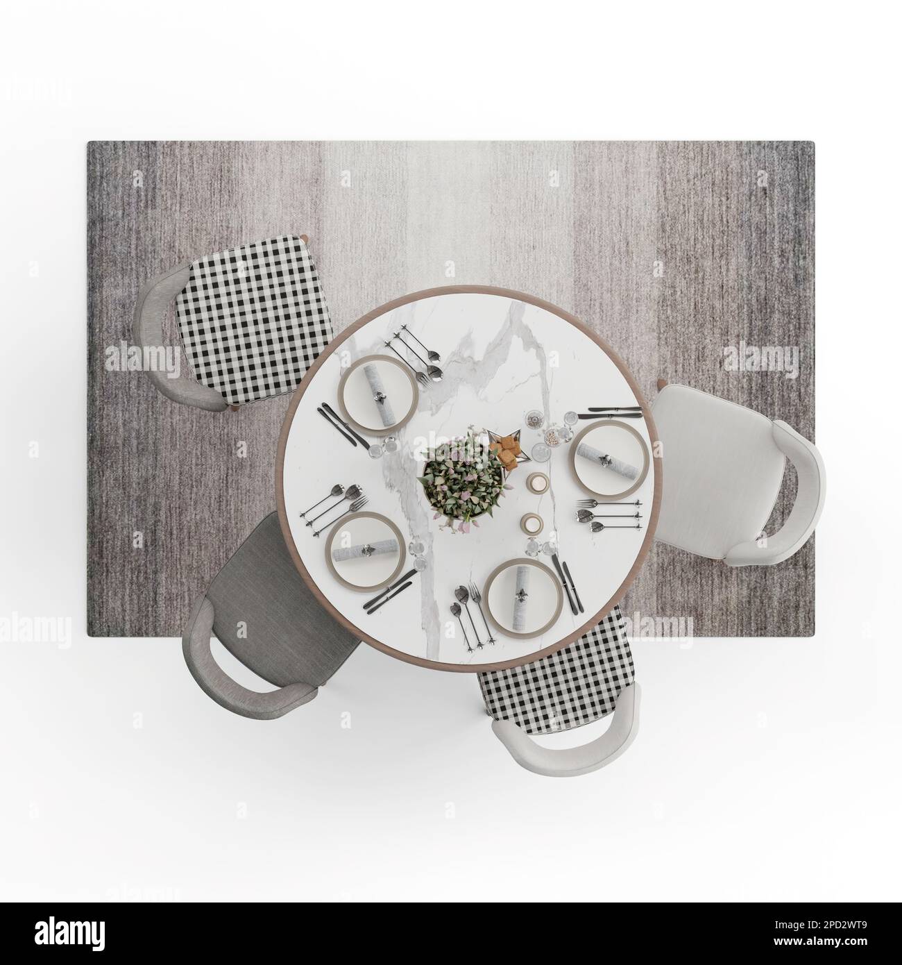 Top view table plates 3d rendering, flat lay composition ideal for food ...