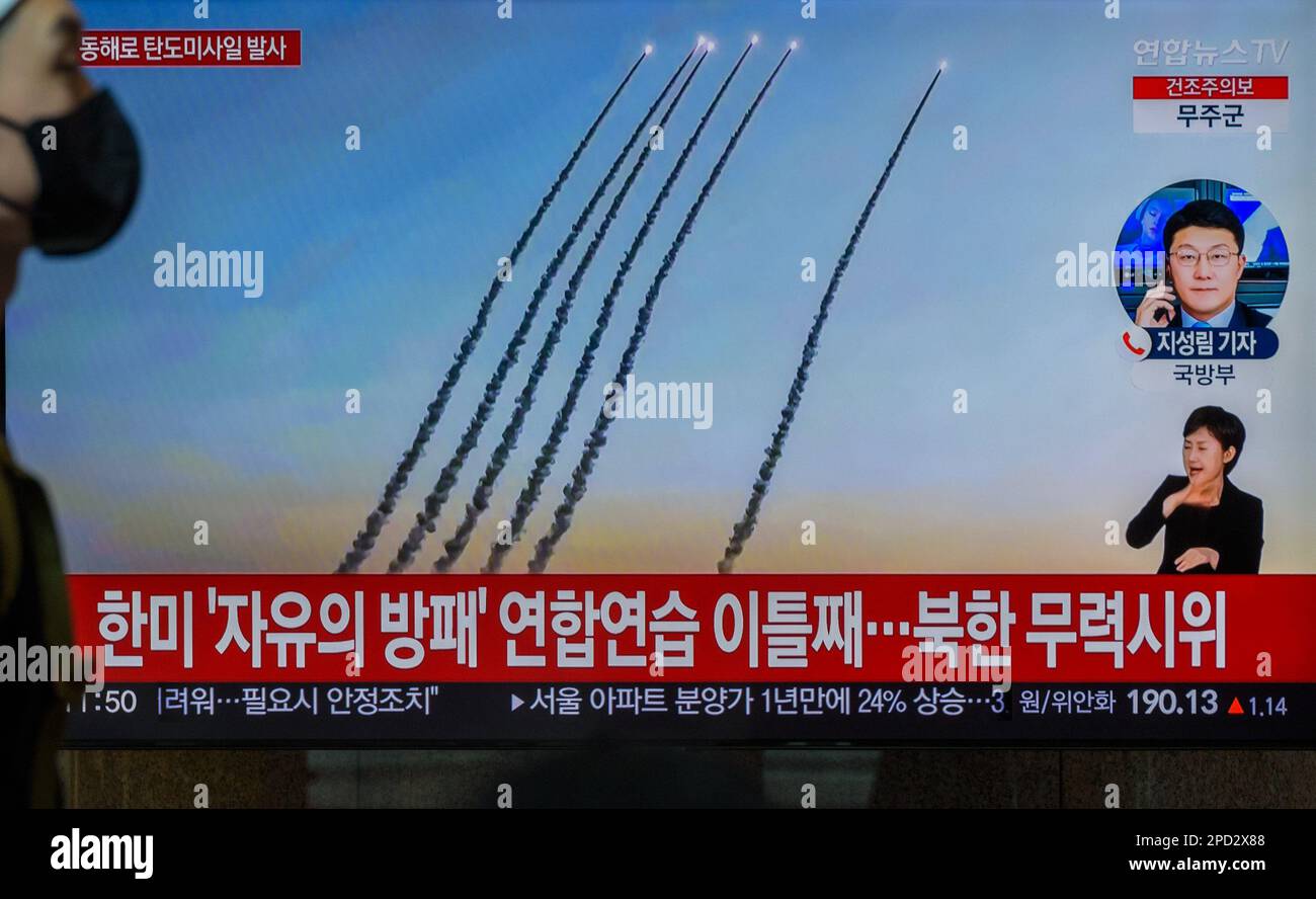 A TV screen shows North Korea's KCNA released picture of North Korea's ...