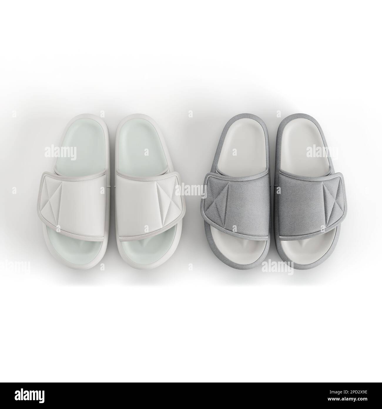 Two pairs 3D slippers white surface renderings next to each other Stock ...