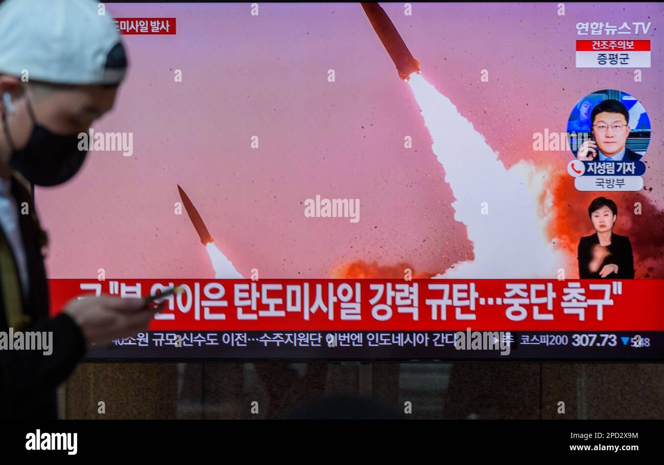 A TV screen shows North Korea's KCNA released picture of North Korea's ...